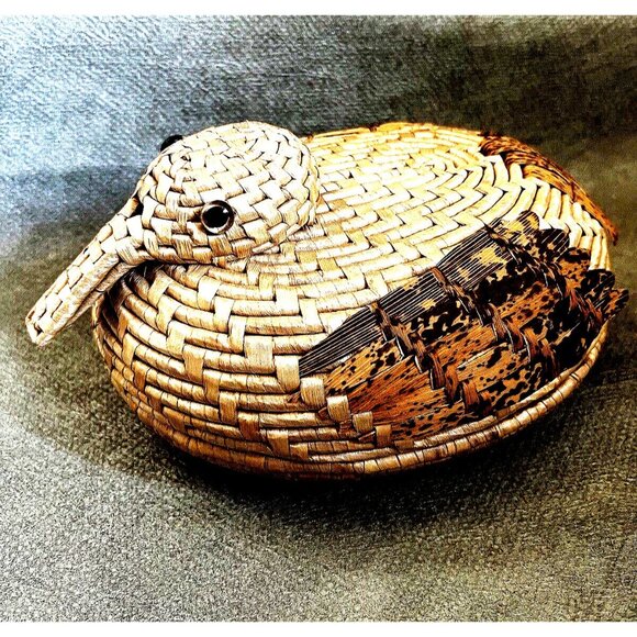 Handmade | Accents | Bird Woven Basket Trinket Box Lidded Wicker Rattan ...